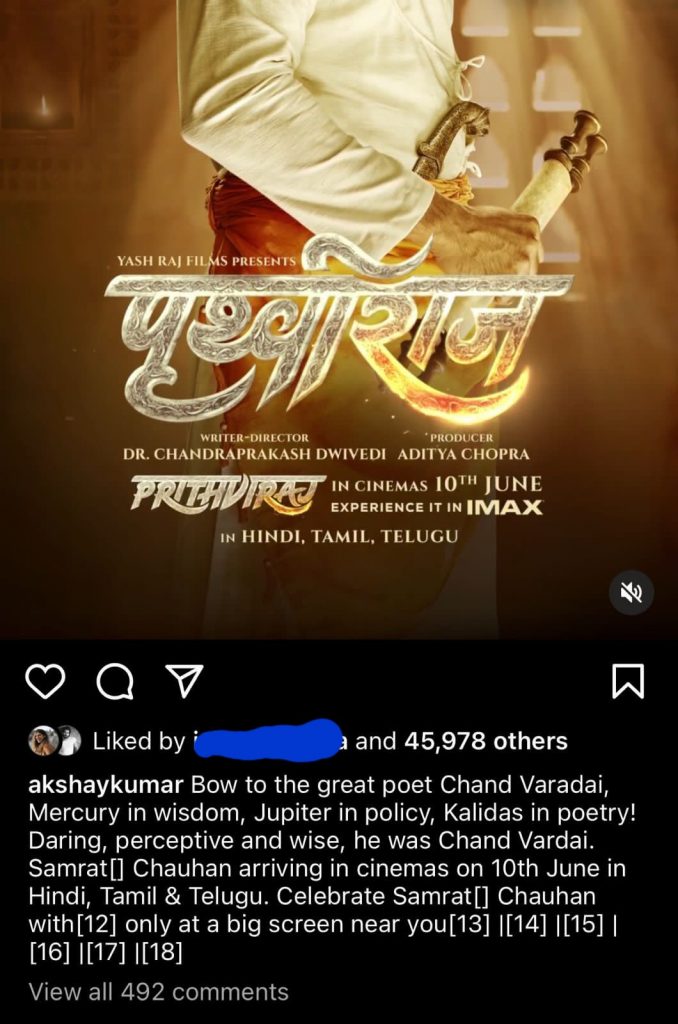 Akshay Kumar drops the unrevised release date of Prithviraj