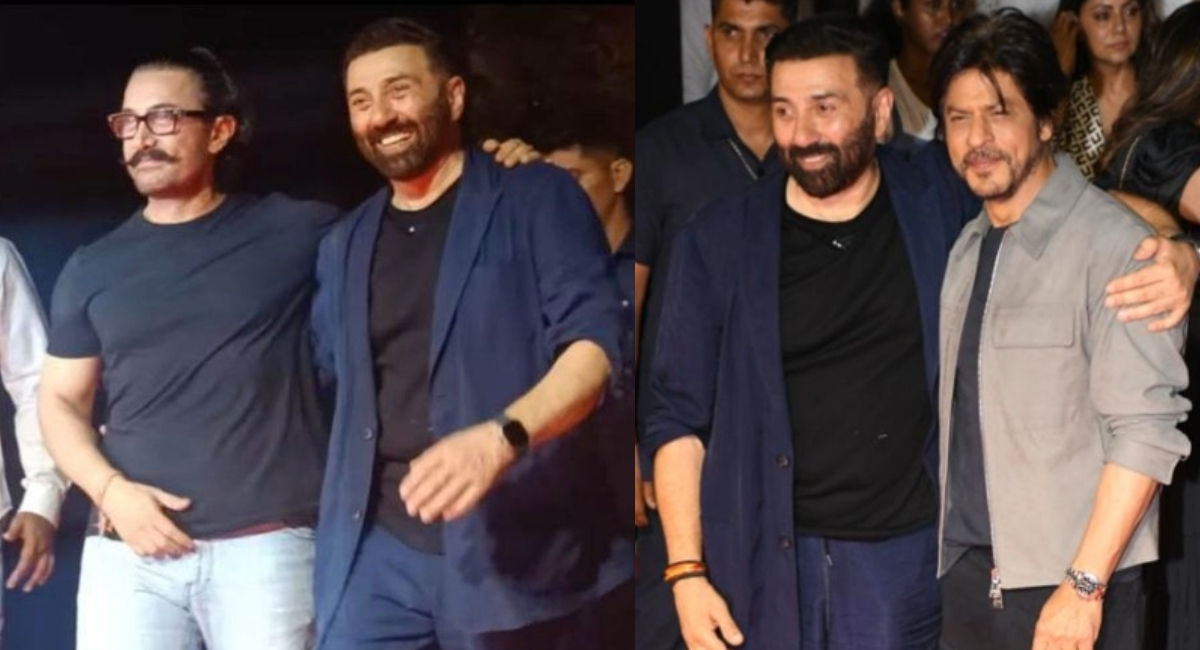 Gadar 2 Bash Sunny Deol Hugs Aamir Khan And Shah Rukh Khan See Viral