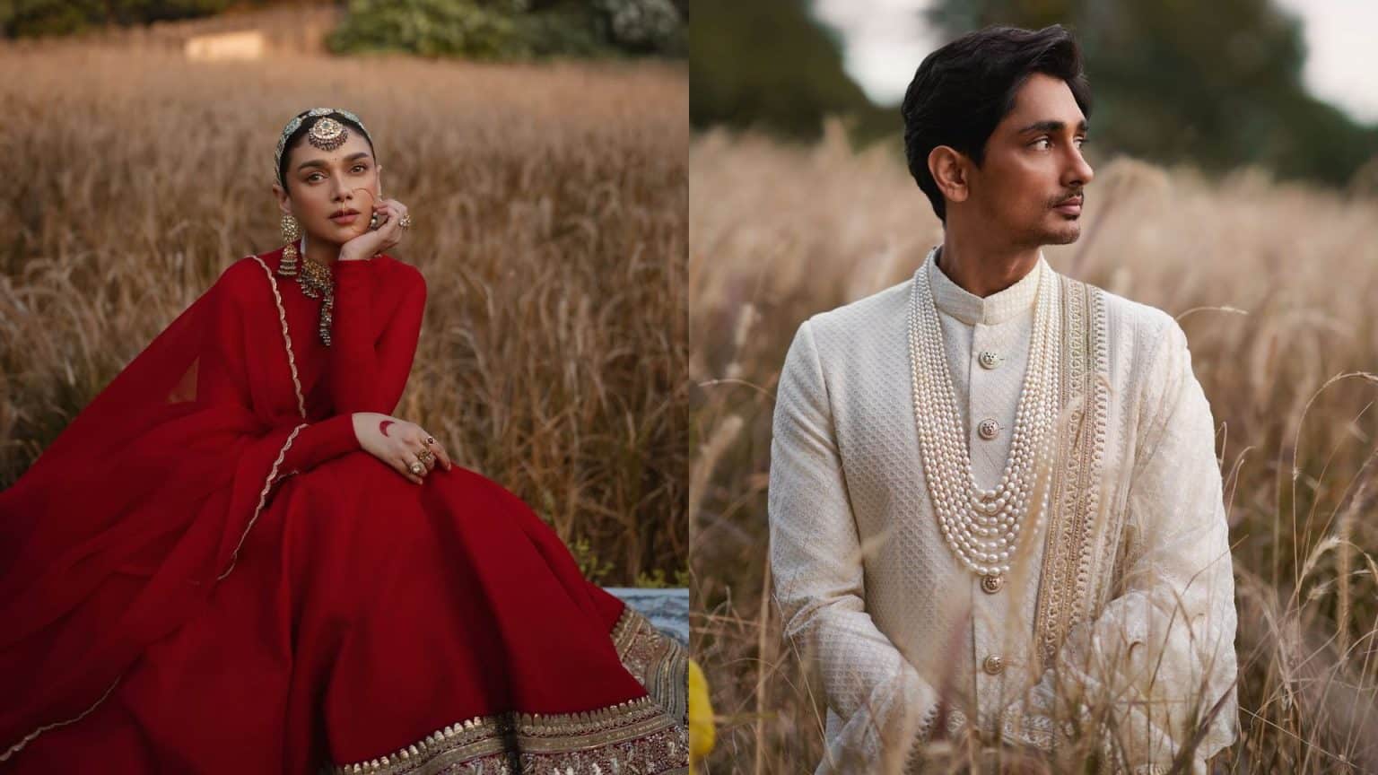 Aditi Rao Hydari dazzling in a red silk lehenga will make you breathless while Siddharth ...