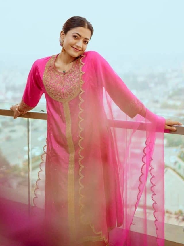 Rashmika Mandanna glows in pink & gold—A traditional look with a ...