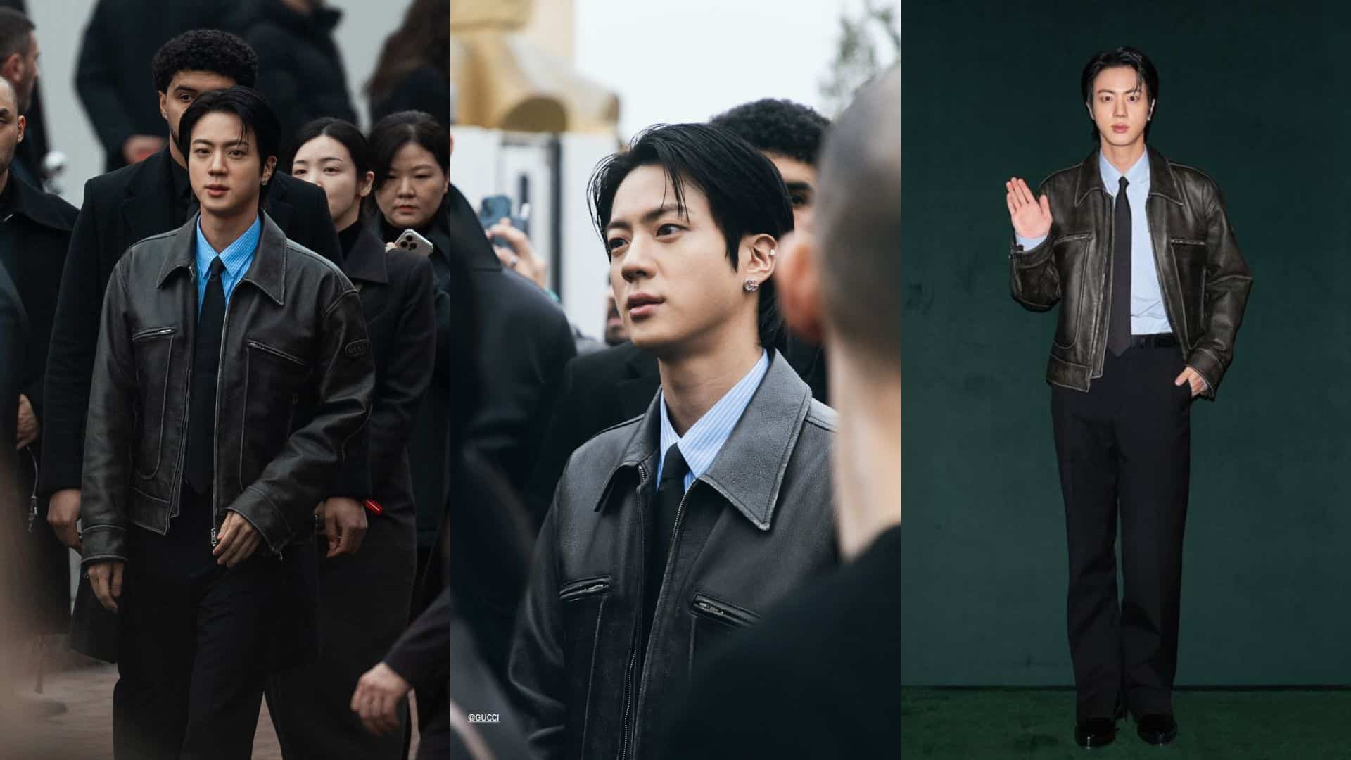 Jin of BTS stuns in edgy leather jacket look at Gucci FW Jin of BTS stuns in edgy leather jacket look at Gucci FW
