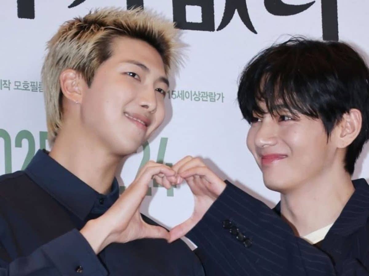 BTS members RM and V look stylish at the VIP premire of Park Chan Wook's No Other Choice ...