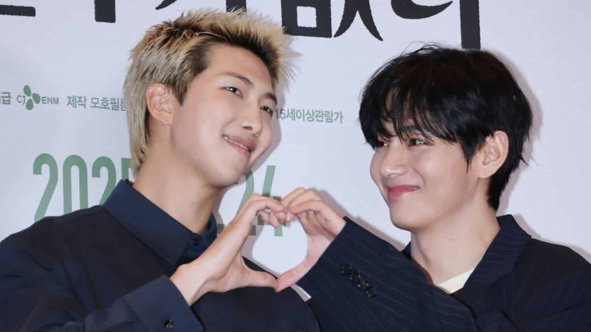 BTS members RM and V look stylish at the VIP premire of Park Chan Wook's No Other Choice ...