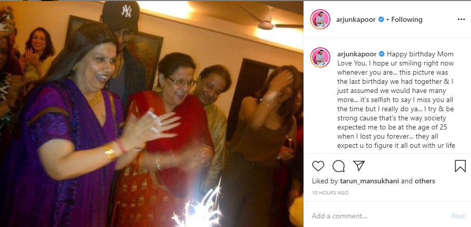 Arjun Kapoor Pours His Heart Out on his Late Mother’s Birthday - Masala.com