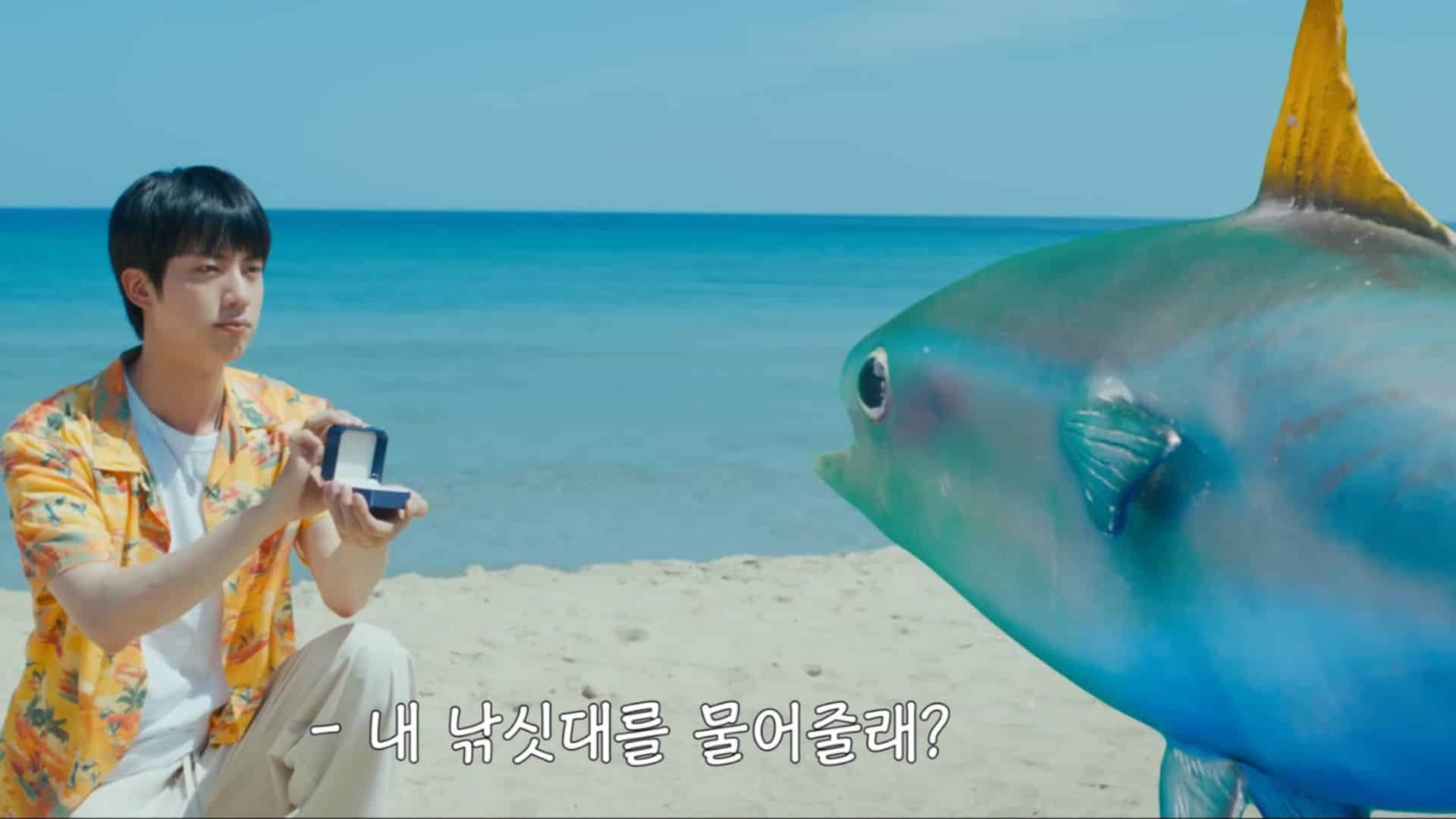 BTS' Jin hilariously proposes a fish - quite literally - in the new special video of 'Super Tuna ...